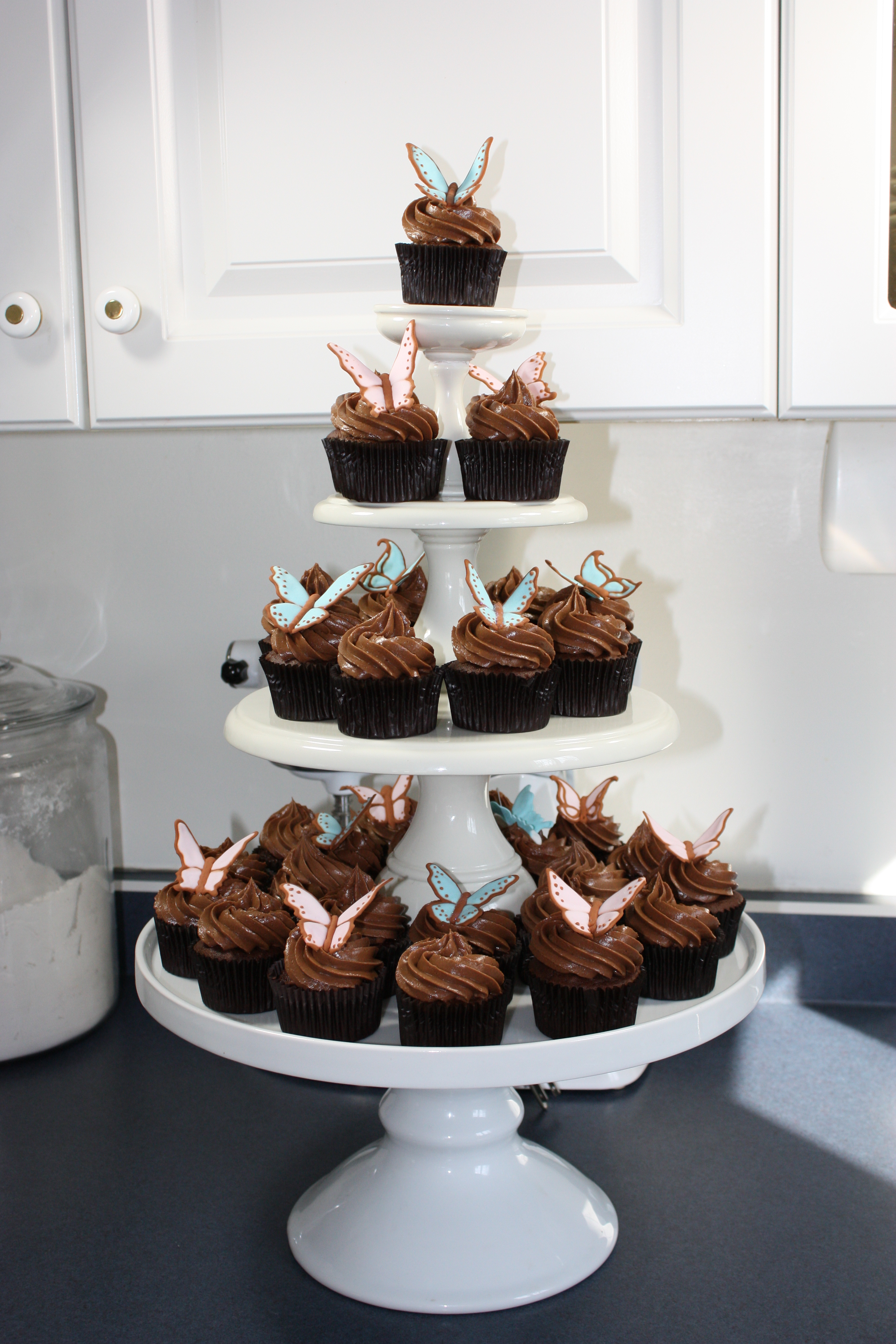Chocolate Cupcakes with Flood Icing Butterflies