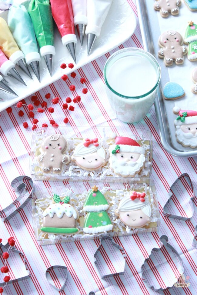 Simple Mini Christmas Cookies Decorated with Royal Icing